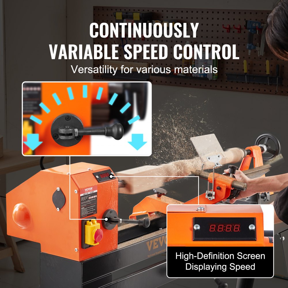 VEVOR Wood Lathe with Copy Attachment, 13.78 in x 37.8 in, 1 HP 750W ...