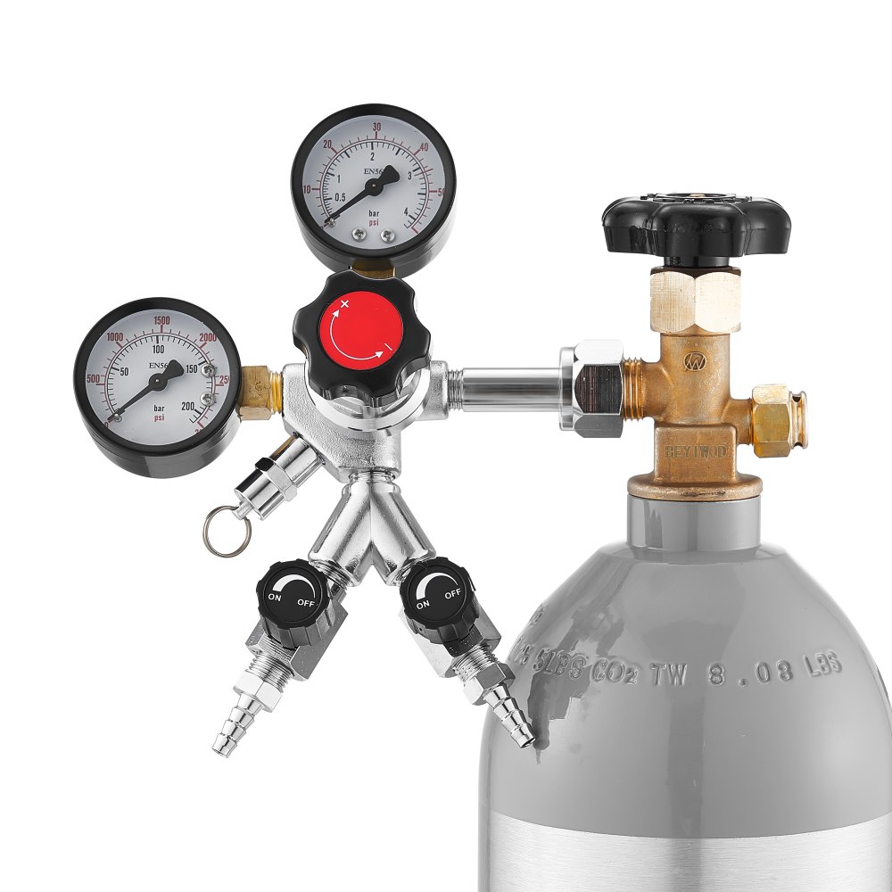 VEVOR CO2 Regulator, Dual-Gauge Dual-Valve Beer Keg Regulator, 0–60 PSI ...