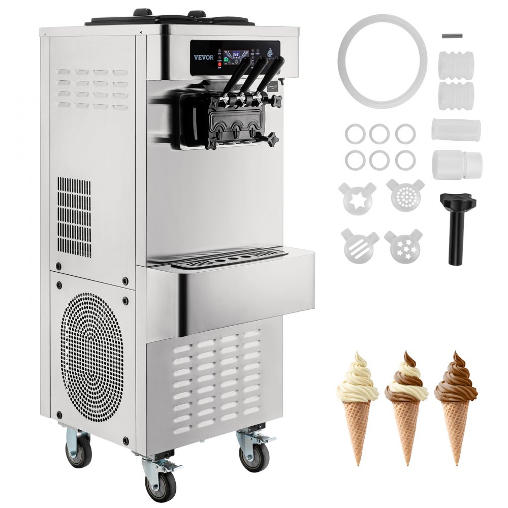 VEVOR Commercial Ice Cream Maker, 20-28L/H Yield, 2+1 Flavors Soft ...