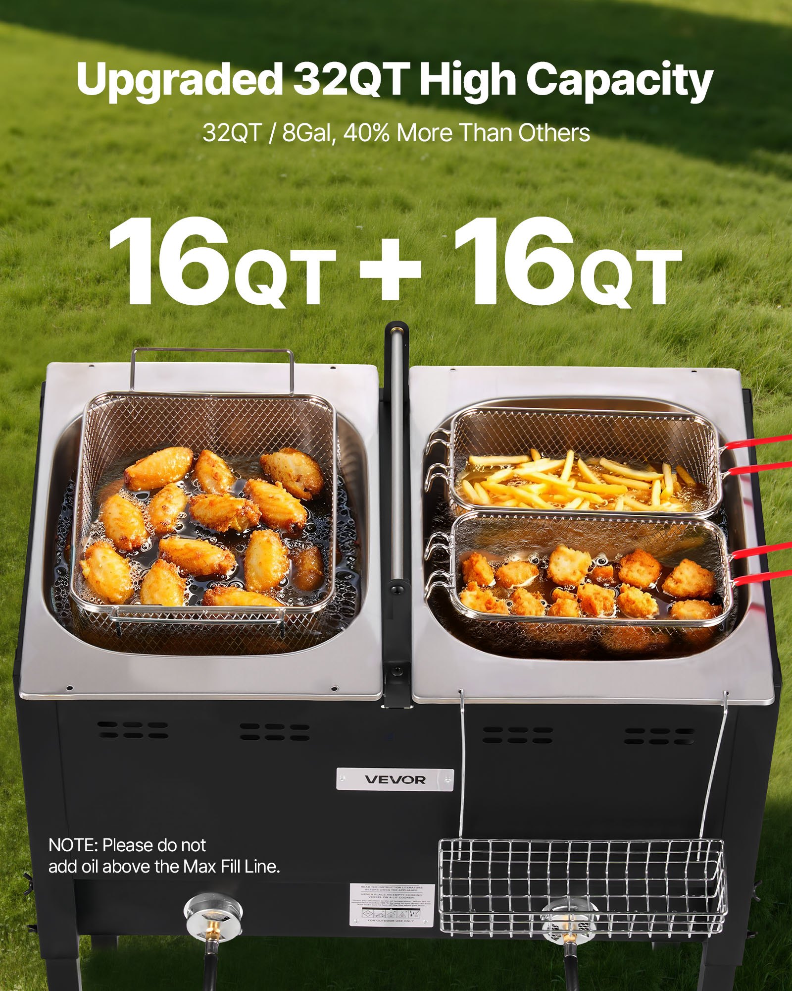 VEVOR Outdoor Propane Deep Fryer, Dual-Tank 16QTx2 Large Capacity ...