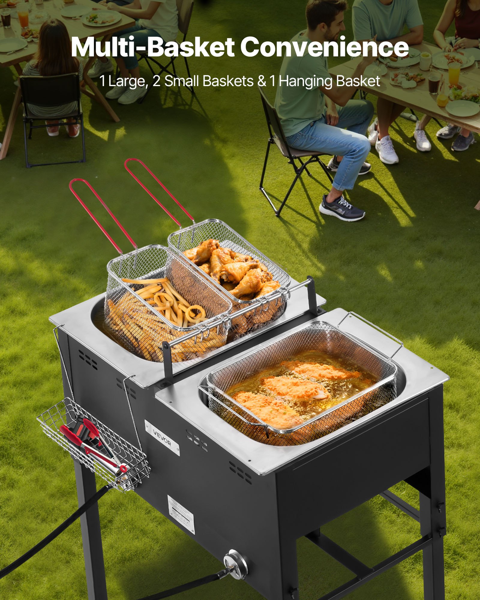VEVOR Outdoor Propane Deep Fryer, Dual-Tank 16QTx2 Large Capacity ...
