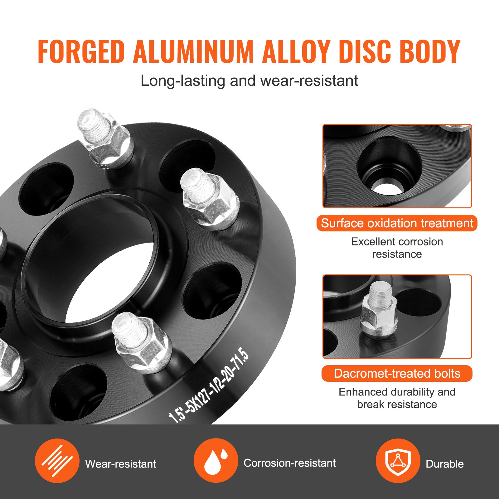 VEVOR 1.5" 5"x5.5" Wheel Spacers Wheel Adapters 5 Lug Forged Spacer 4 ...