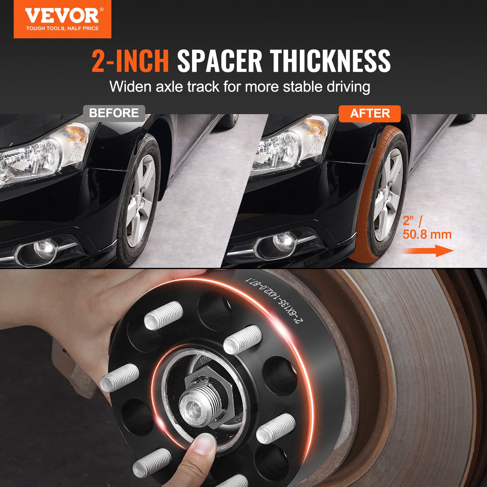 VEVOR 2" 6"x5.3" Wheel Spacers Wheel Adapters 6 Lug Forged Spacer 4 PCS ...