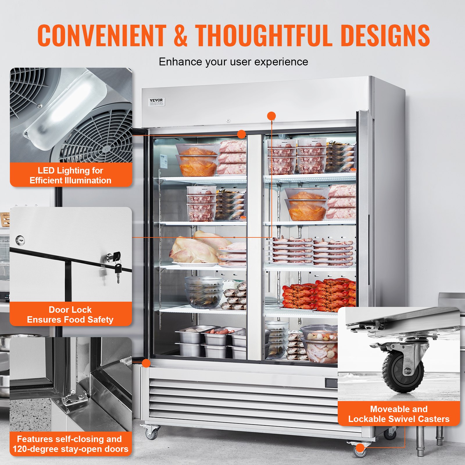 VEVOR Commercial Freezer 44.21 Cu.ft, Reach In 54.4" W Upright Freezer ...