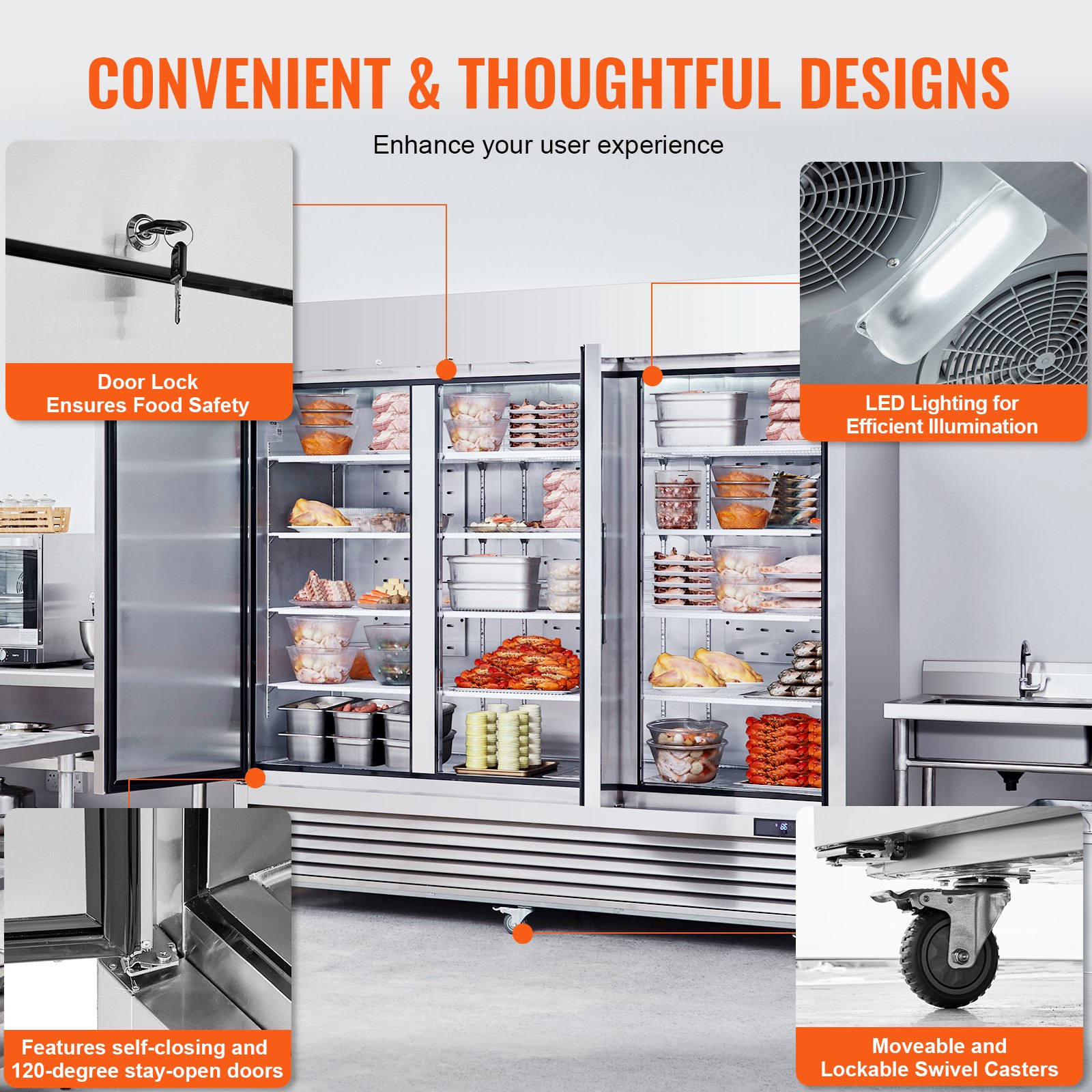 VEVOR Commercial Freezer 60.42 Cu.ft, Reach In 82.5" W Upright Freezer ...