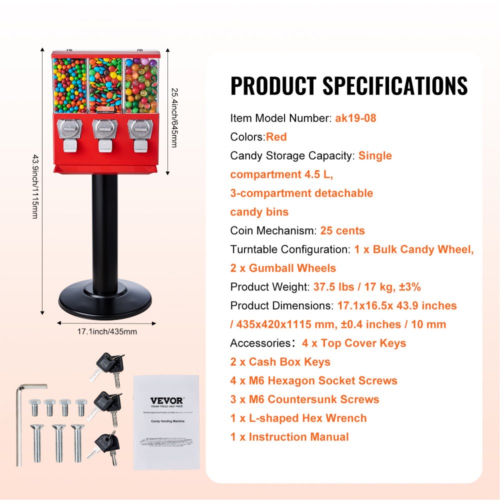 VEVOR Gumball Machine with Stand Vending Coin Bank Vintage Candy ...