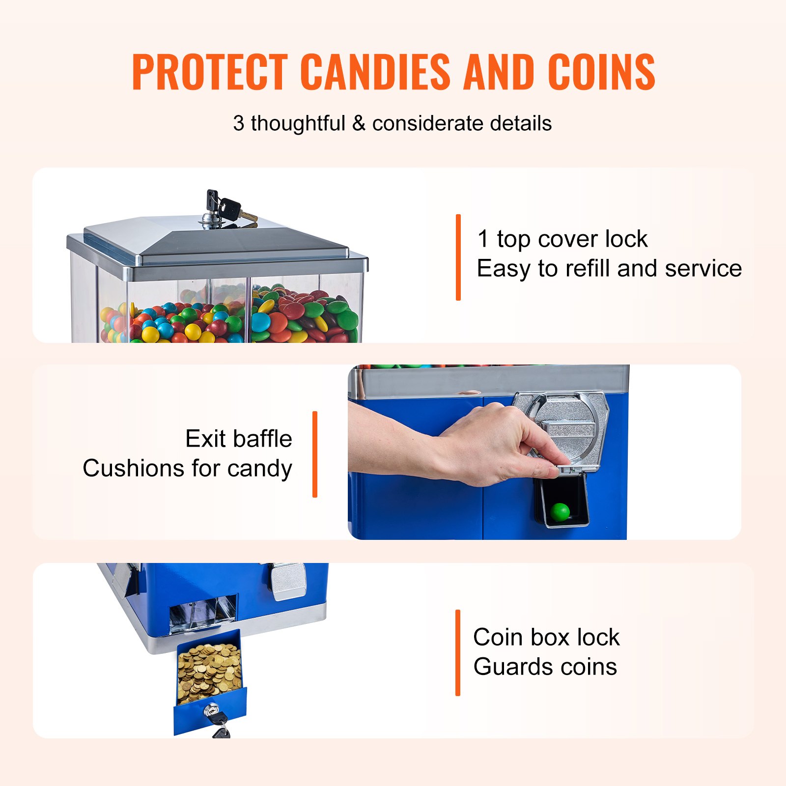 VEVOR Gumball Machine with Stand Vending Coin Bank Vintage Candy ...