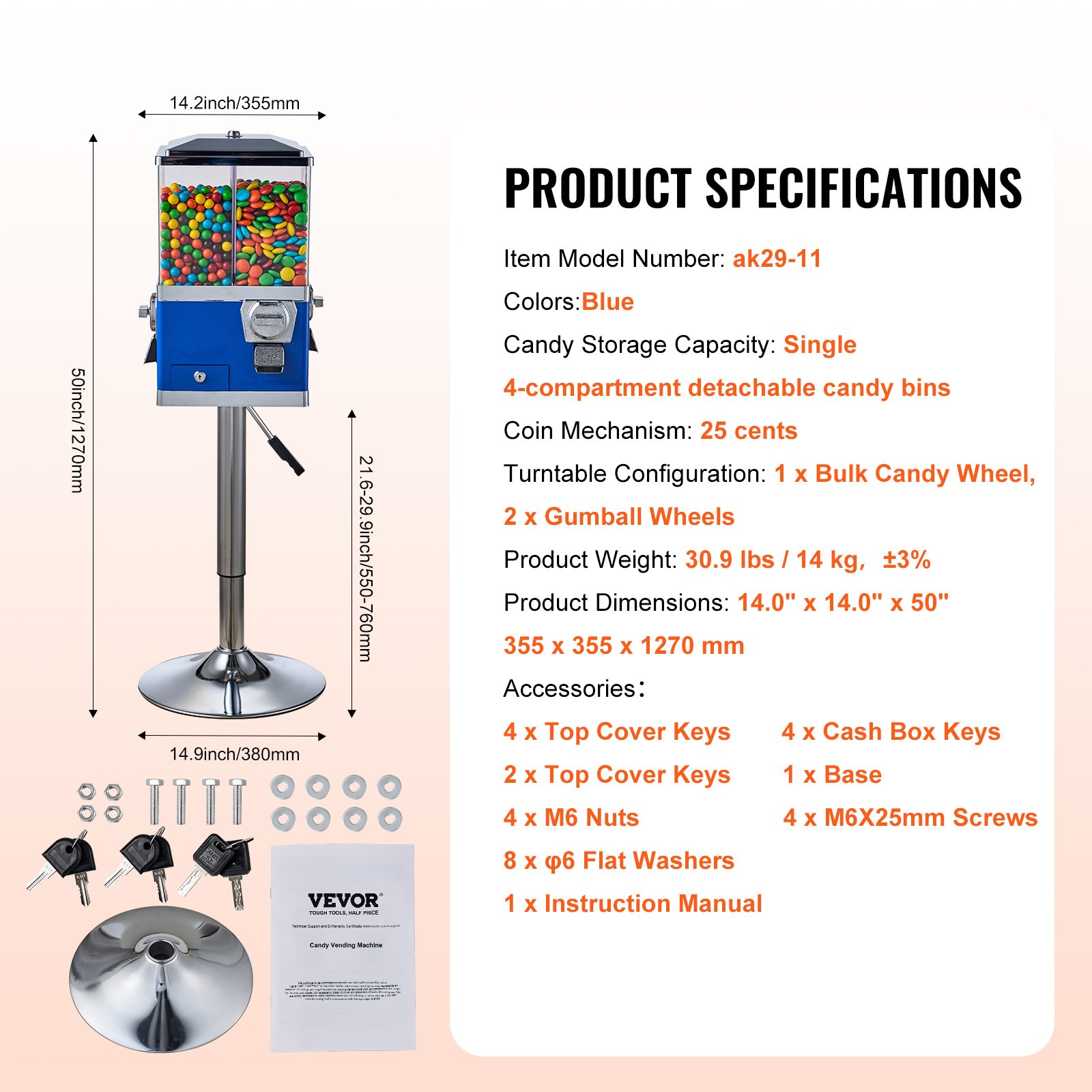 VEVOR Gumball Machine with Stand Vending Coin Bank Vintage Candy ...