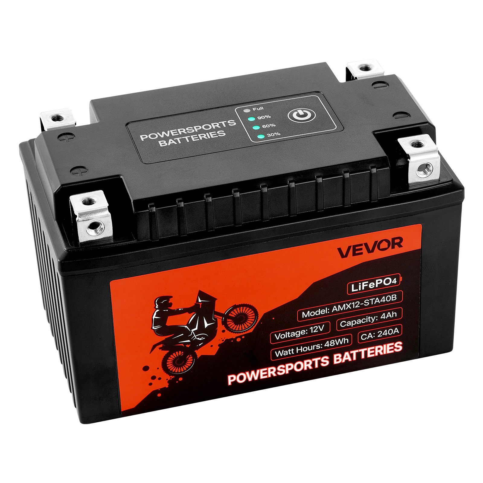 VEVOR Motorcycle Battery, 12 Volt 4Ah, LiFePO4 Lithium Pre-Charged ...