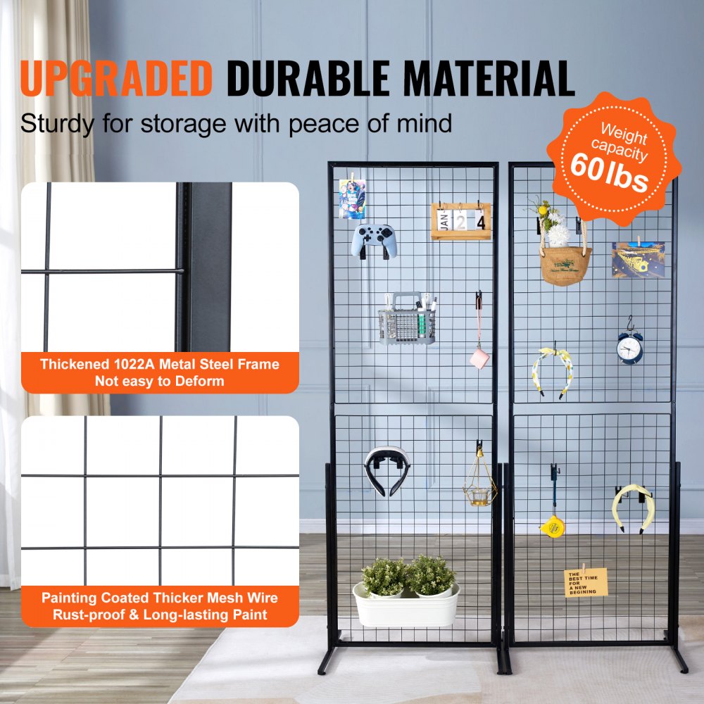 VEVOR 2' x 5.6' Grid Wall Panels Tower, 2 Packs Wire Gridwall Display ...