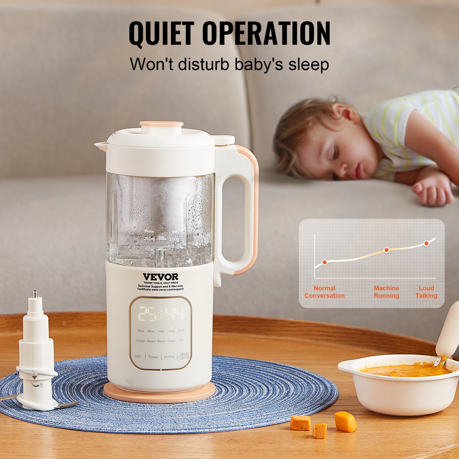 VEVOR Baby Food Maker, 500W Baby Food Processor with 300 ml Glass Bowl ...