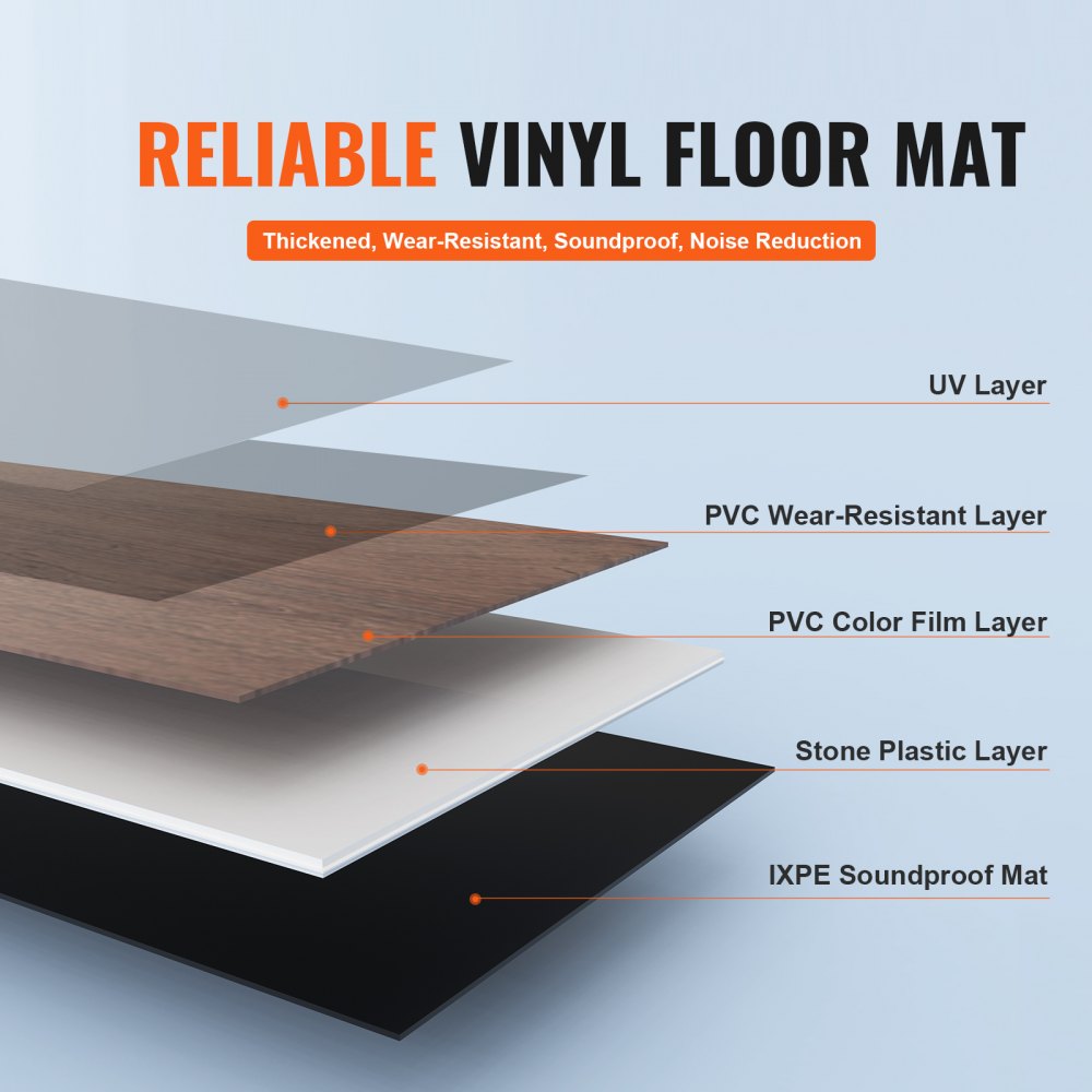 VEVOR Interlocking Vinyl Floor Tiles 48 x 7.3 inch, 10 Tiles 5.5mm ...