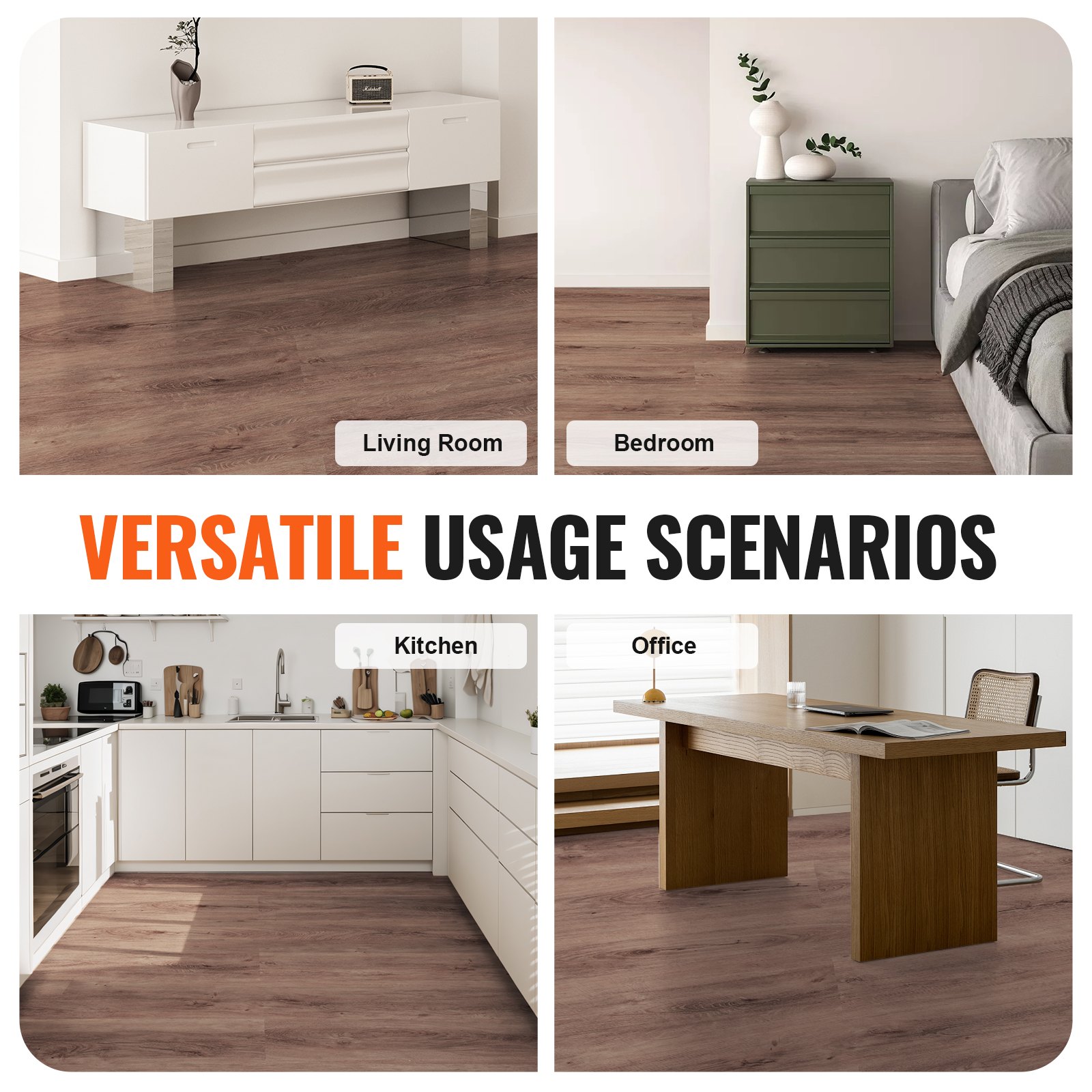 VEVOR Interlocking Vinyl Floor Tiles 48 x 7.3 inch, 10 Tiles 5.5mm ...