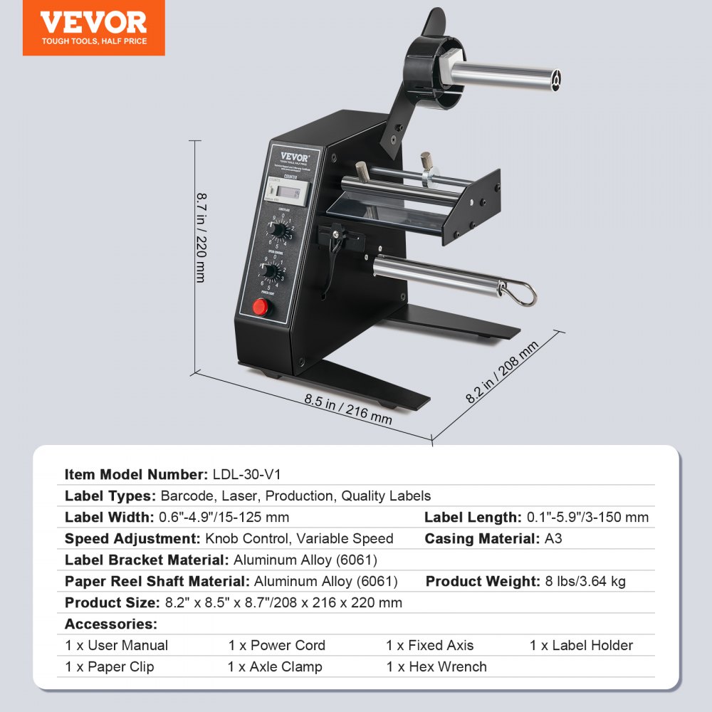 VEVOR Automatic Label Dispenser, Width 15-125 mm, Length 3-150 mm ...