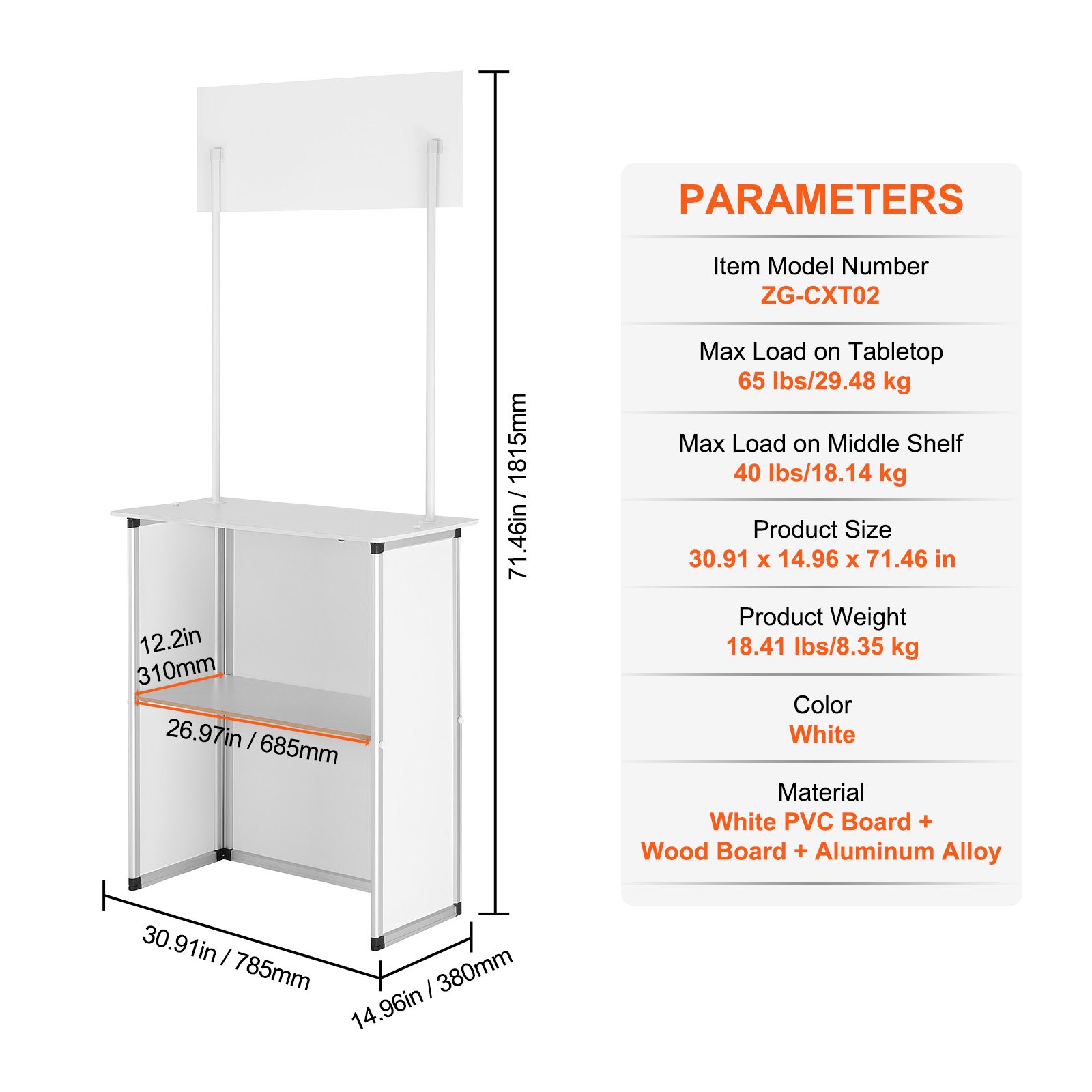 VEVOR Portable Tradeshow Podium Table, 785 x 380 x 1815 mm, Display ...