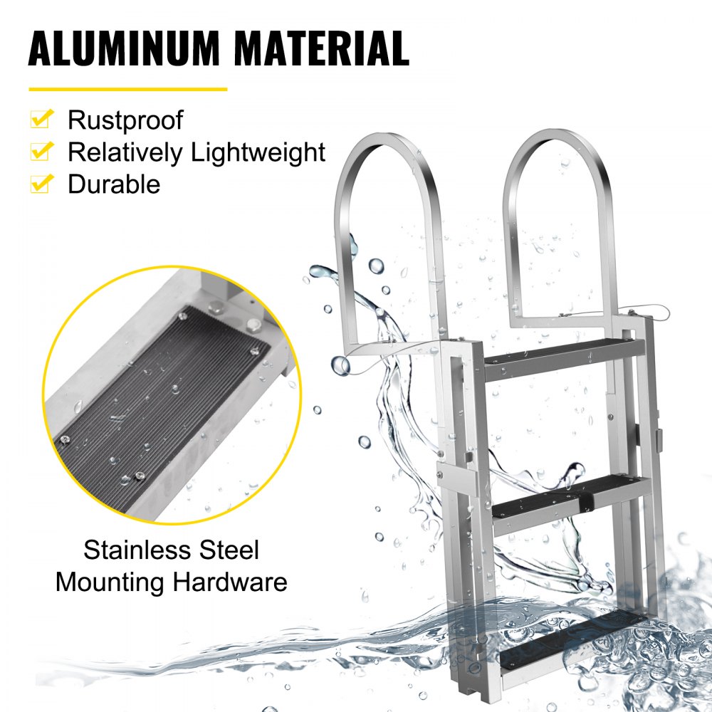 VEVOR Aluminum Dock Ladder 3-step, Boat Ladder 330lbs Weight Capacity ...