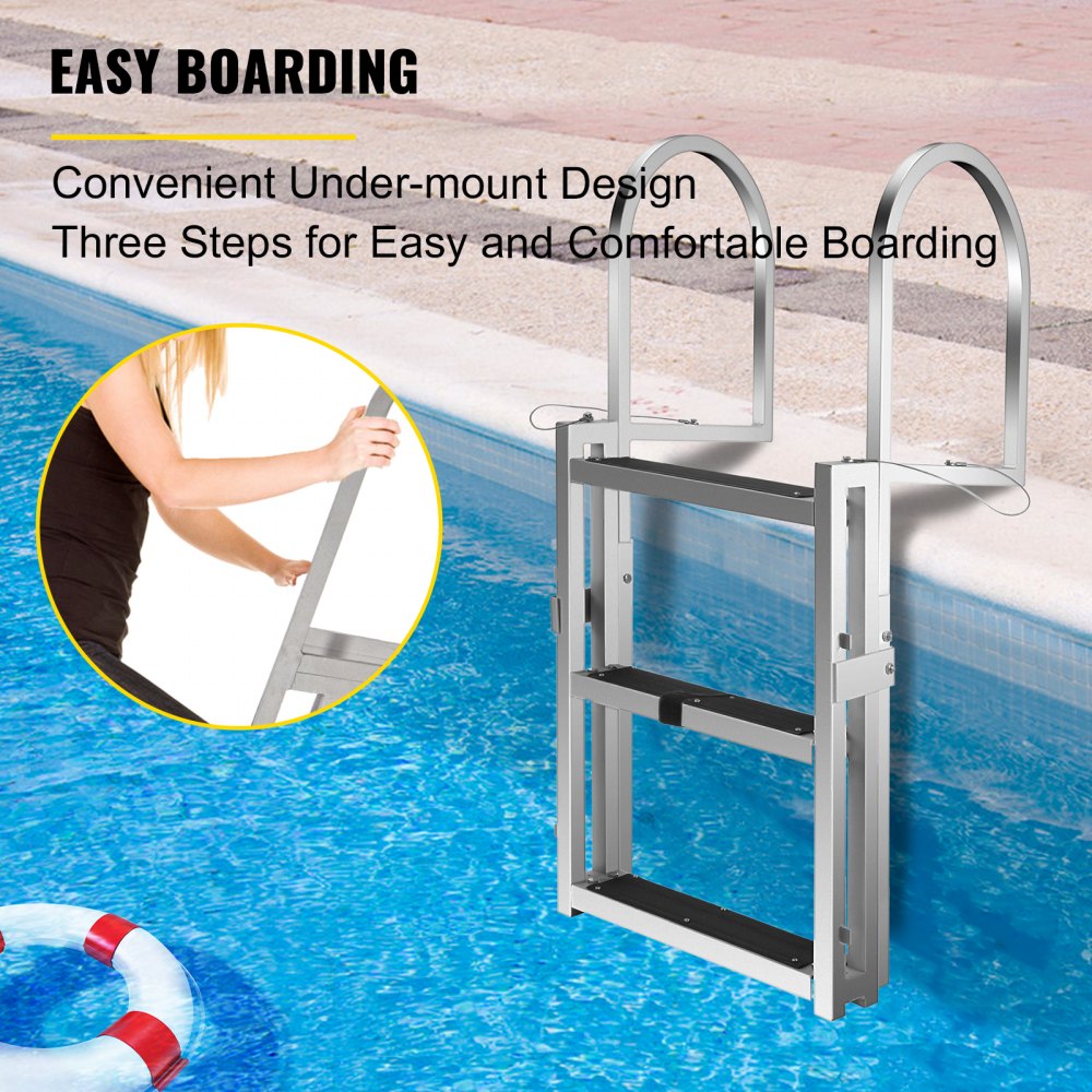VEVOR Aluminum Dock Ladder 3-step, Boat Ladder 330lbs Weight Capacity ...