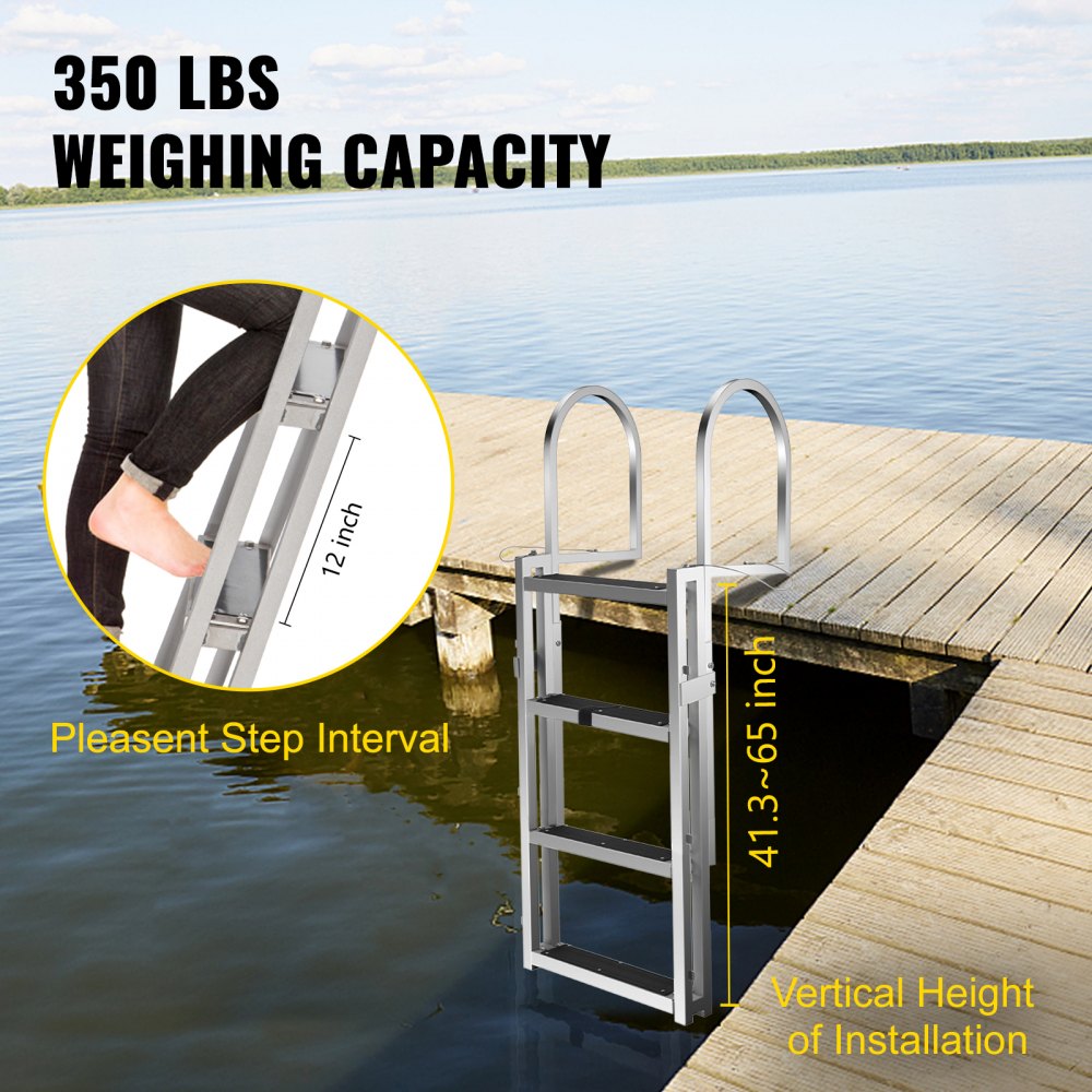 VEVOR Aluminum Dock Ladder 4-step, Boat Ladder 330lbs Weight Capacity ...