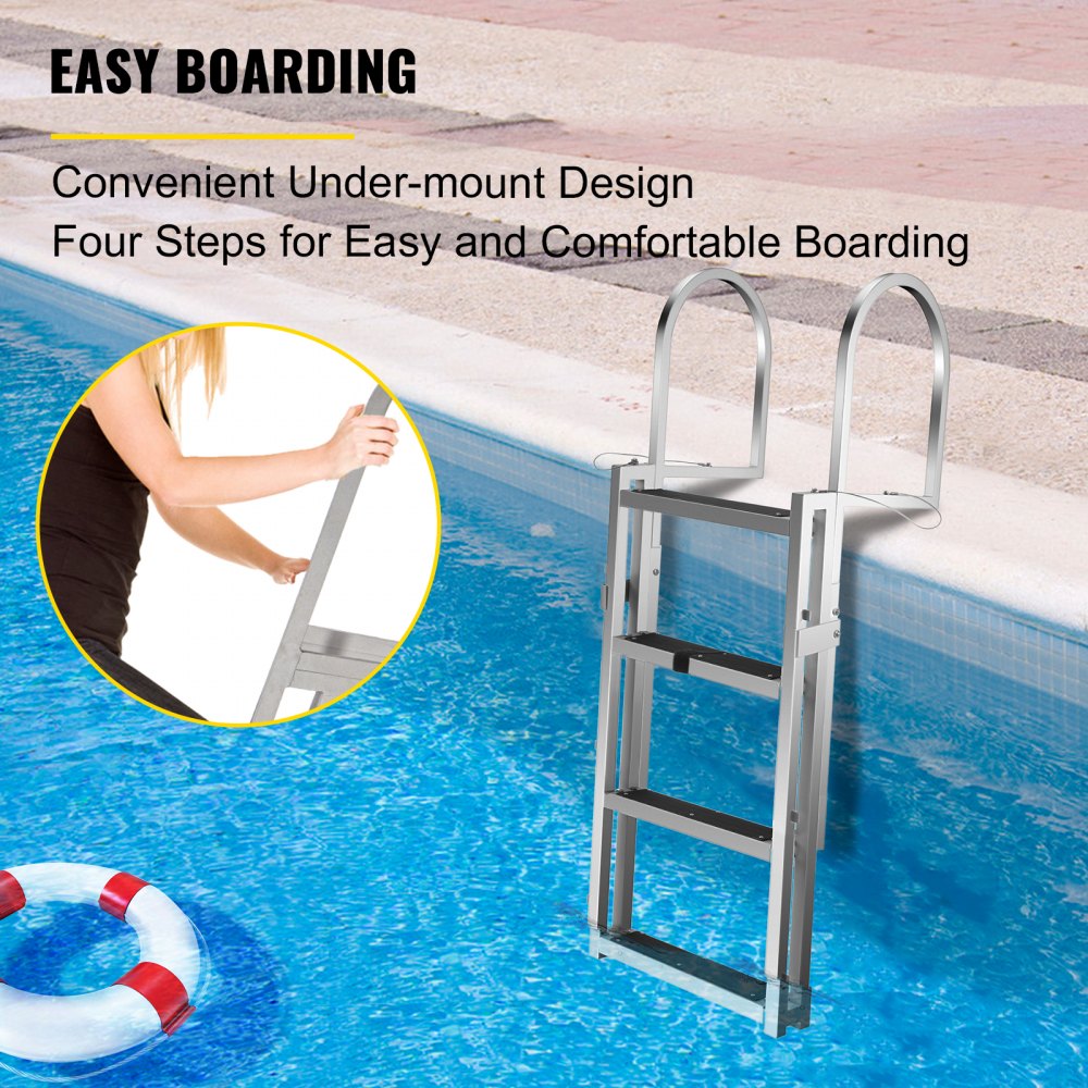 VEVOR Aluminum Dock Ladder 4-step, Boat Ladder 330lbs Weight Capacity ...