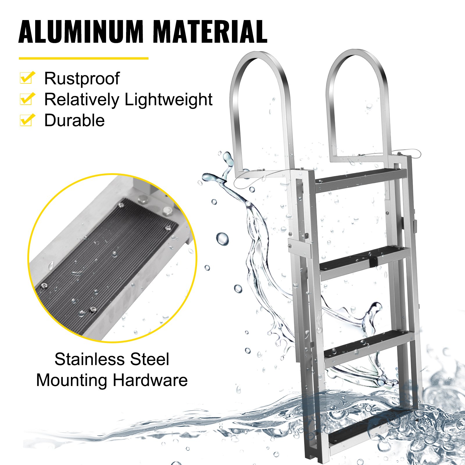 VEVOR Aluminum Dock Ladder 4-step, Boat Ladder 330lbs Weight Capacity ...