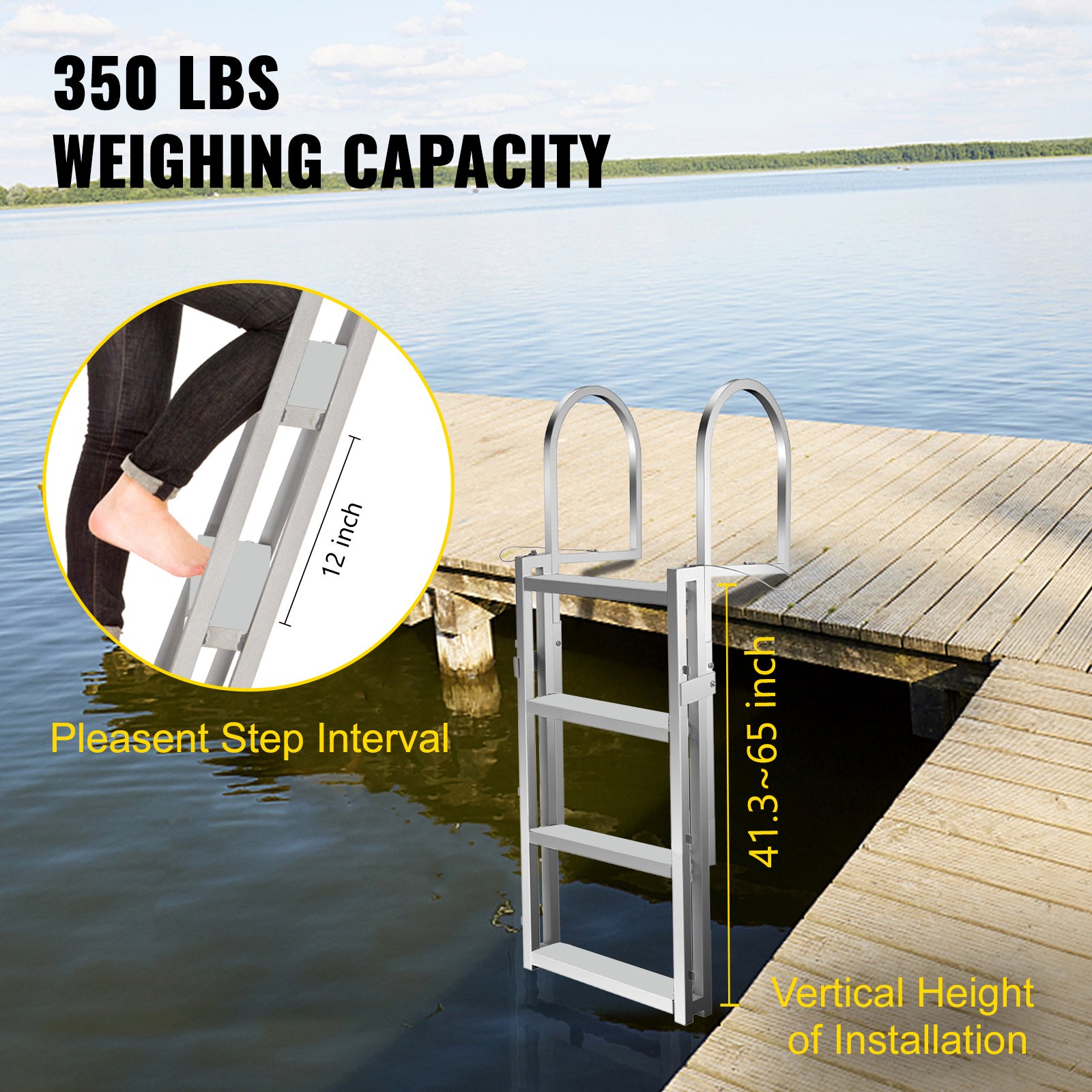 VEVOR Aluminum Dock Ladder 4-step, Boat Ladder 330lbs Weight Capacity ...