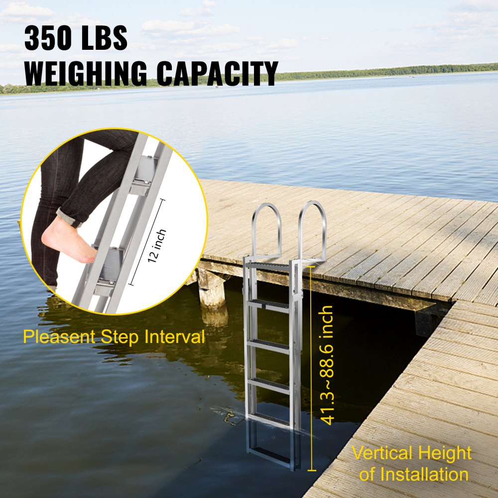 VEVOR Aluminum Dock Ladder 6-step, Boat Ladder 330lbs Weight Capacity ...