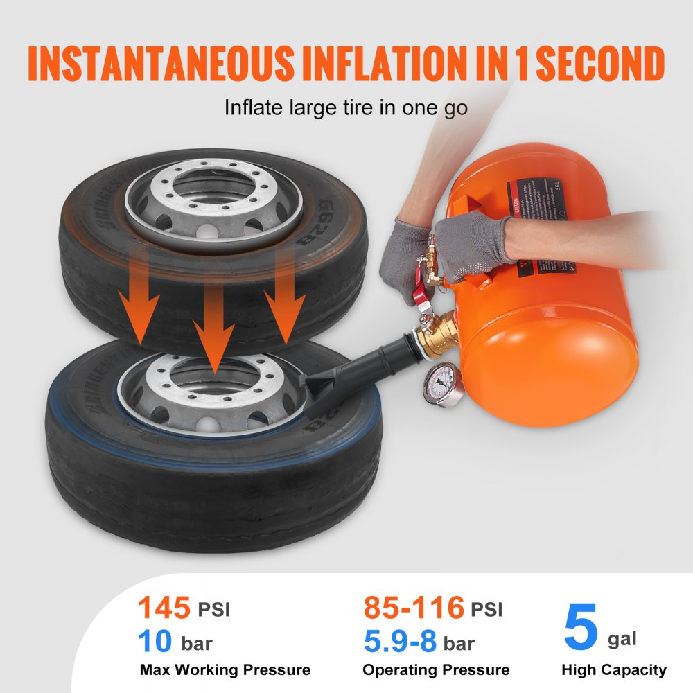 VEVOR Tire Bead Seater, 5 Gal/19L Air Tire Bead Blaster with Pressure ...