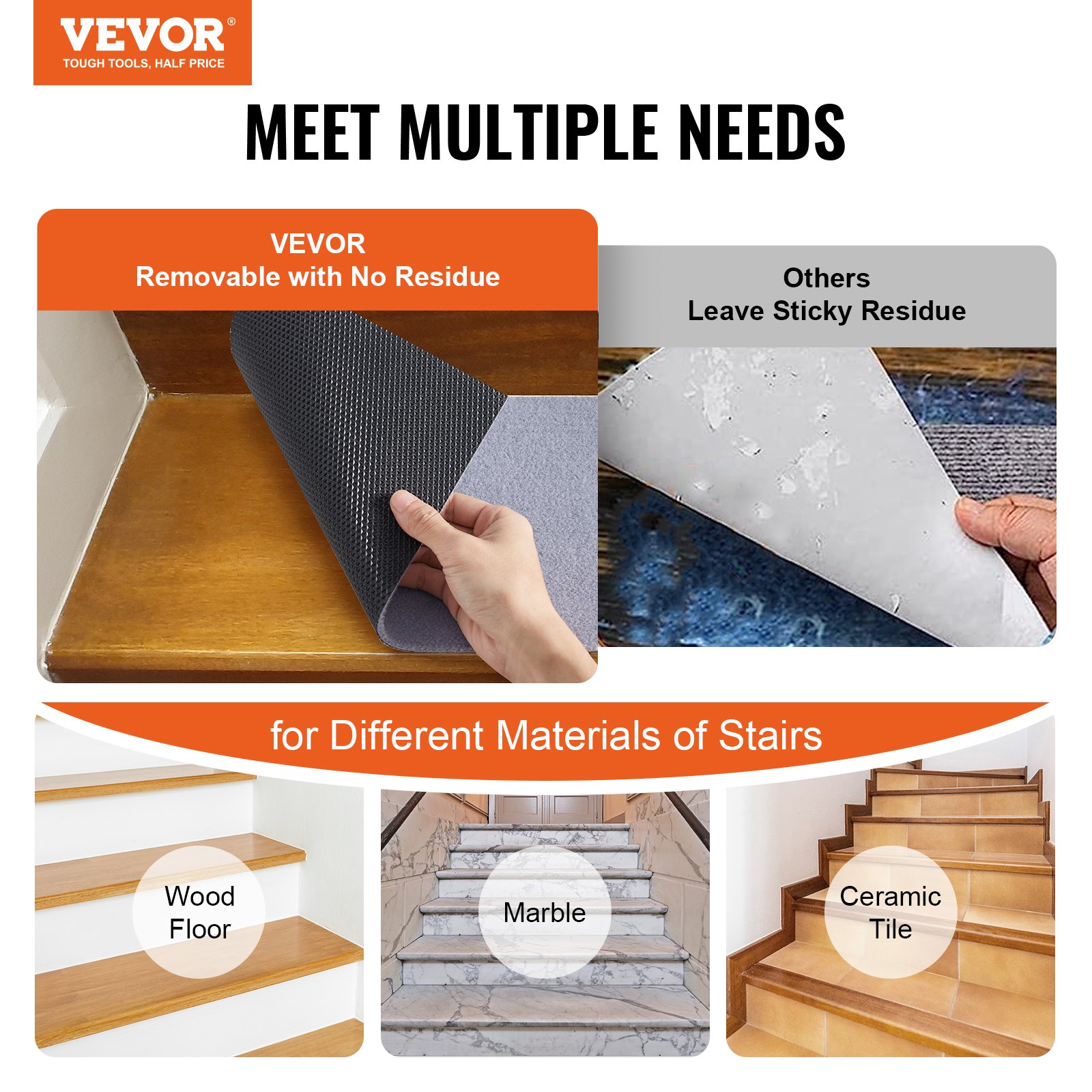 VEVOR Stair Treads, Stairs Carpet Non Slip 8" x 30", Indoor Stair ...