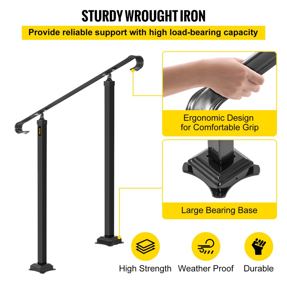 VEVOR Handrails for Outdoor Steps, Fit 1-3 Steps Wrought Iron Handrail ...