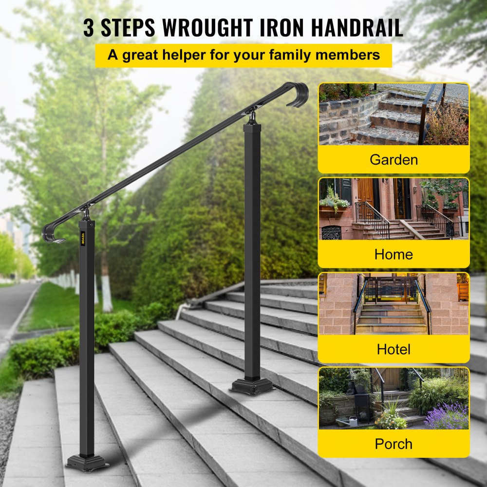 VEVOR Handrails for Outdoor Steps, Fit 3-5 Steps Outdoor Stair Railing ...