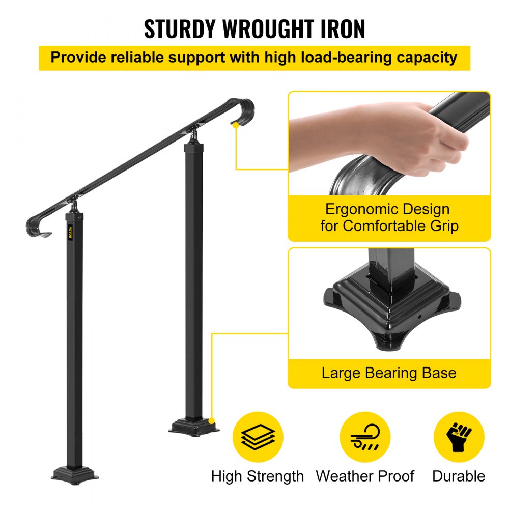 VEVOR Handrails for Outdoor Steps, Fit 3-5 Steps Outdoor Stair Railing ...
