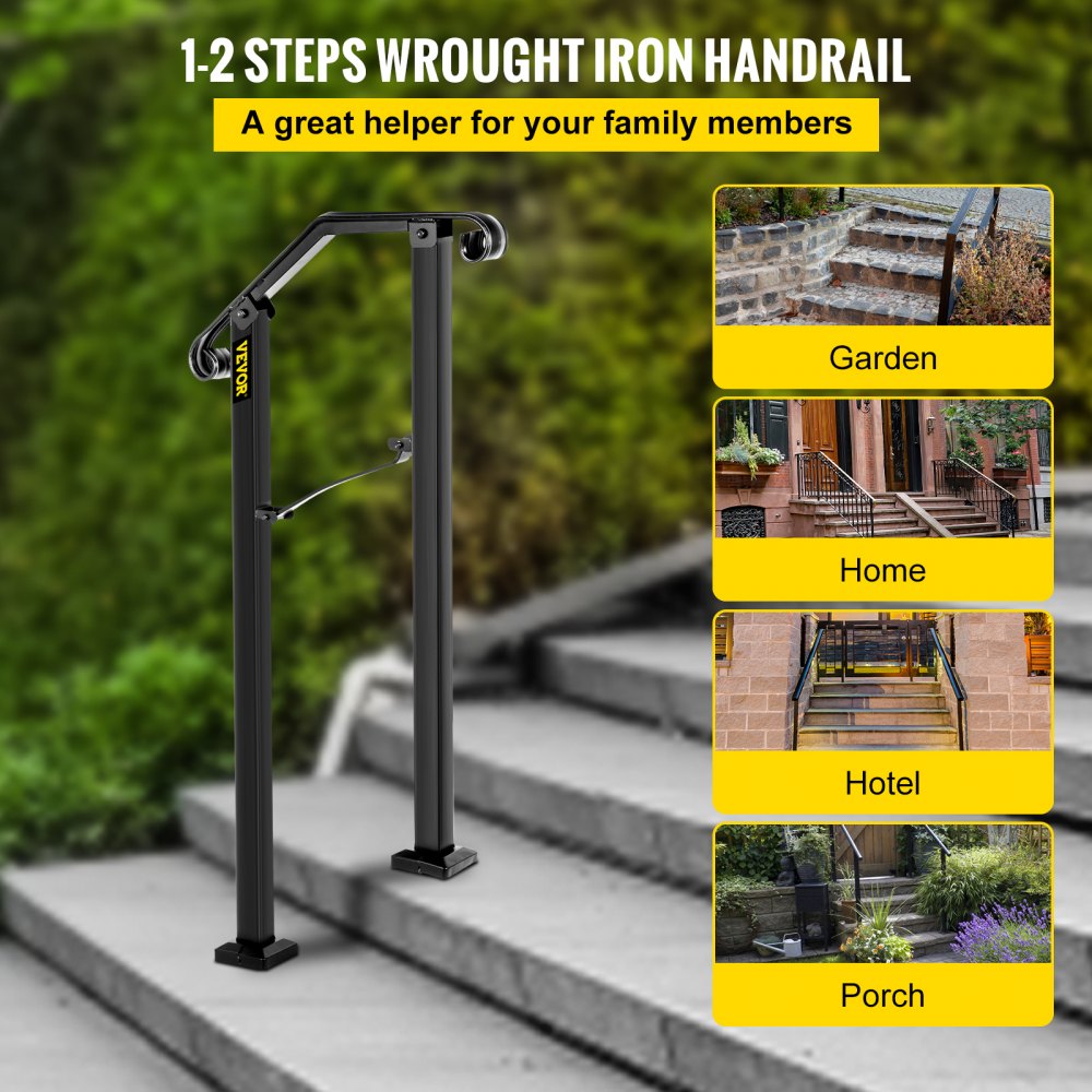 VEVOR Handrails for Outdoor Steps, Fit 1 or 2 Steps Outdoor Stair ...
