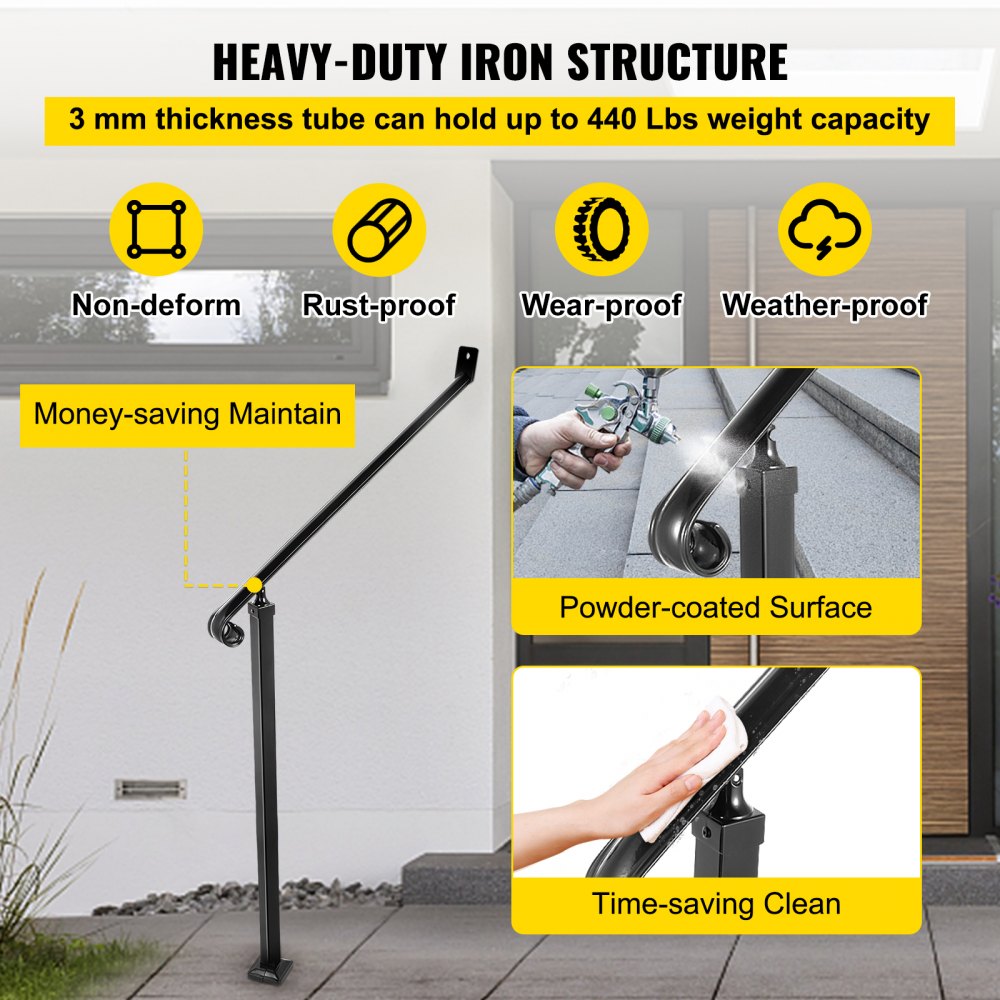 VEVOR Handrails for Outdoor Steps 2-3 Step Railings Wrought Iron ...
