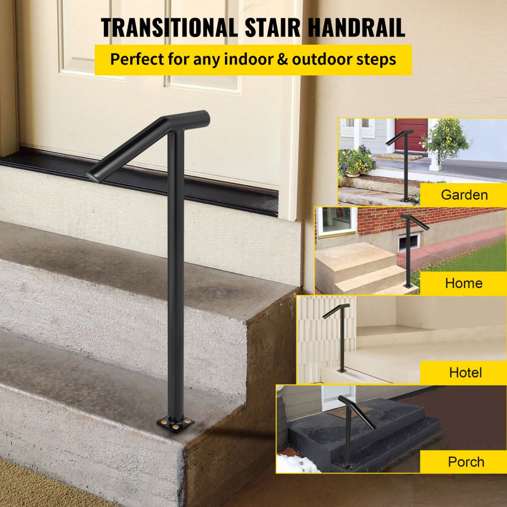 VEVOR 2-Step Handrail Single Post Handrail Round Metal Handrail for ...