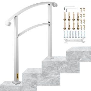 VEVOR 3-Step Handrails for Outdoor Steps Fits 1 or 3 Steps Matte White ...