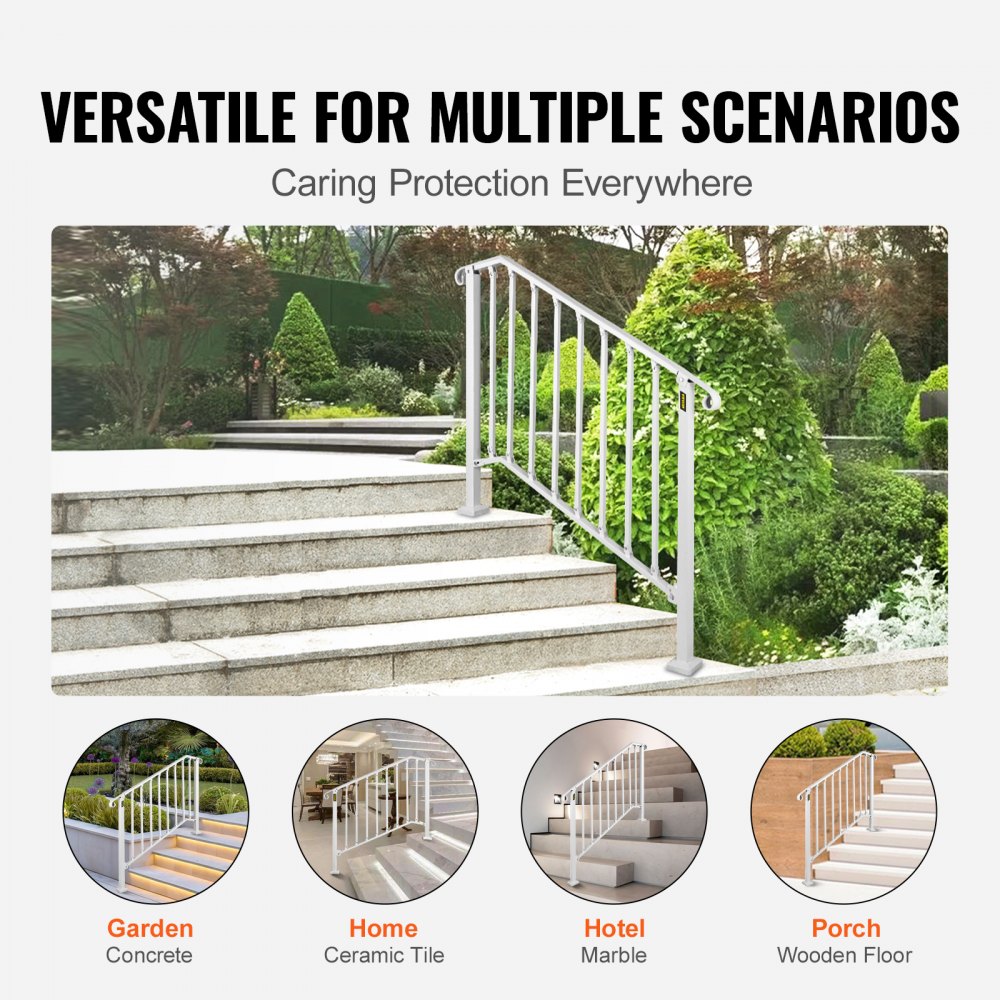 VEVOR Fit 3 or 4 Steps Outdoor Stair Railing, Handrails for Outdoor ...