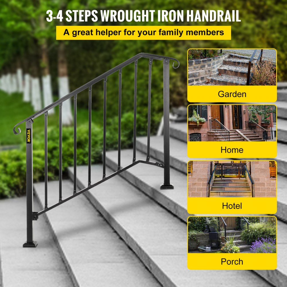 VEVOR Handrails for Outdoor Steps, Fit 3 or 4 Steps Outdoor Stair ...