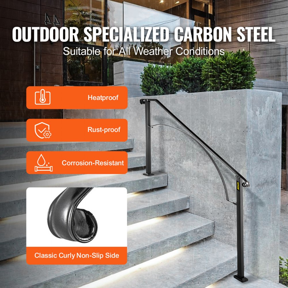 VEVOR Handrails for Outdoor Steps, Fit 4 or 5 Steps Outdoor Stair ...