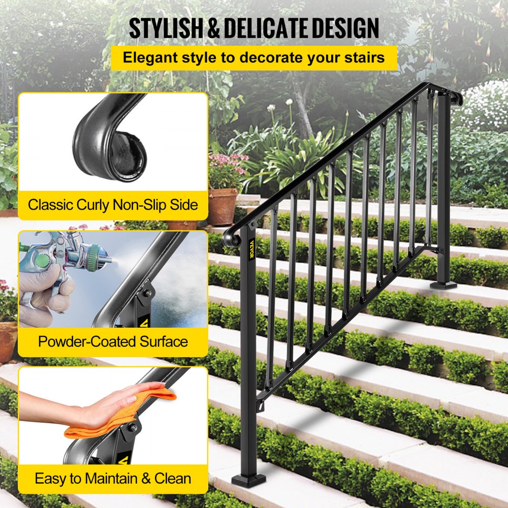 VEVOR Handrails for Outdoor Steps, Fit 4 or 5 Steps Outdoor Stair ...