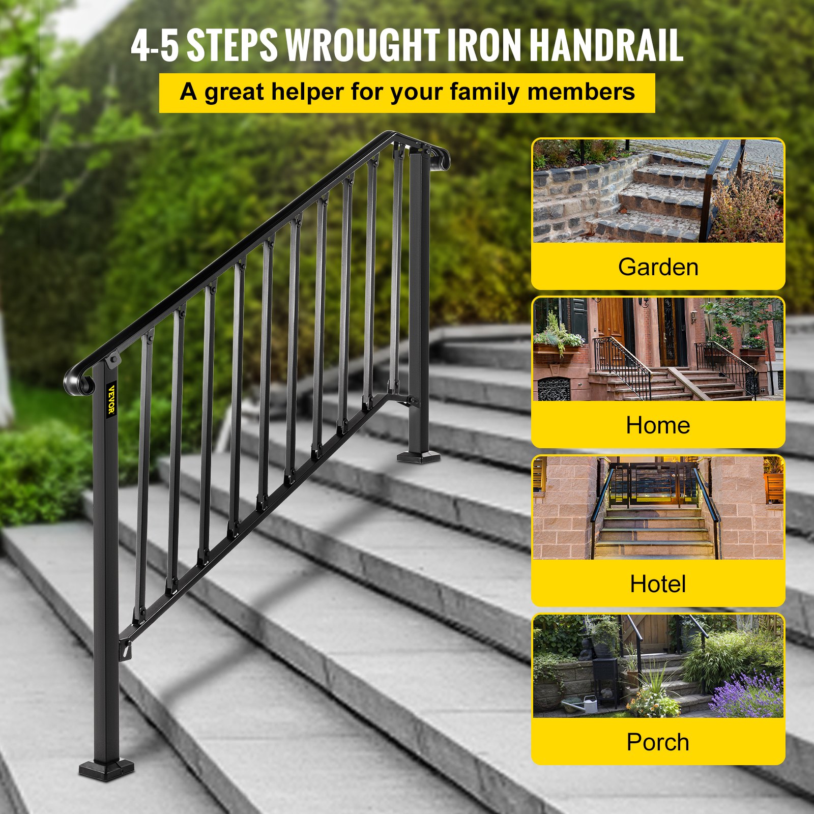 VEVOR Handrails for Outdoor Steps, Fit 4 or 5 Steps Outdoor Stair ...