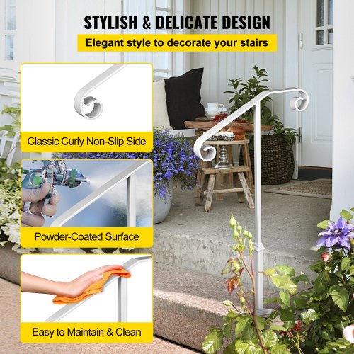 VEVOR Single Post Handrail White Wrought Iron Post Mount Step Grab ...