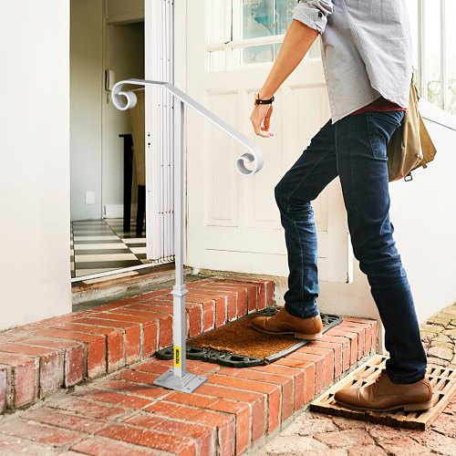 VEVOR Single Post Handrail White Wrought Iron Post Mount Step Grab ...