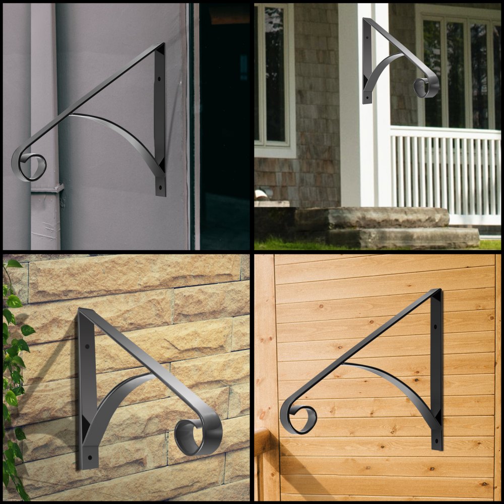 VEVOR Single Step Handrails, Wall Mounted Metal Wrought Iron Hand Rail ...