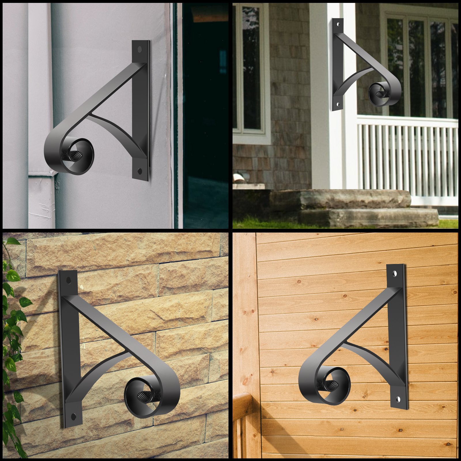 VEVOR Wrought Iron Handrail, 61.7lbs Load Iron Stair Railing, 1 or 2 ...