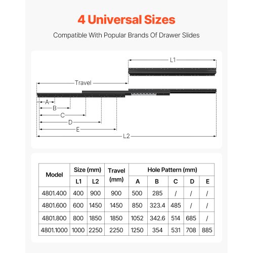 Undermount Drawer Slides 16 inch Under Stair Cabinet Rails 260 LB Load ...