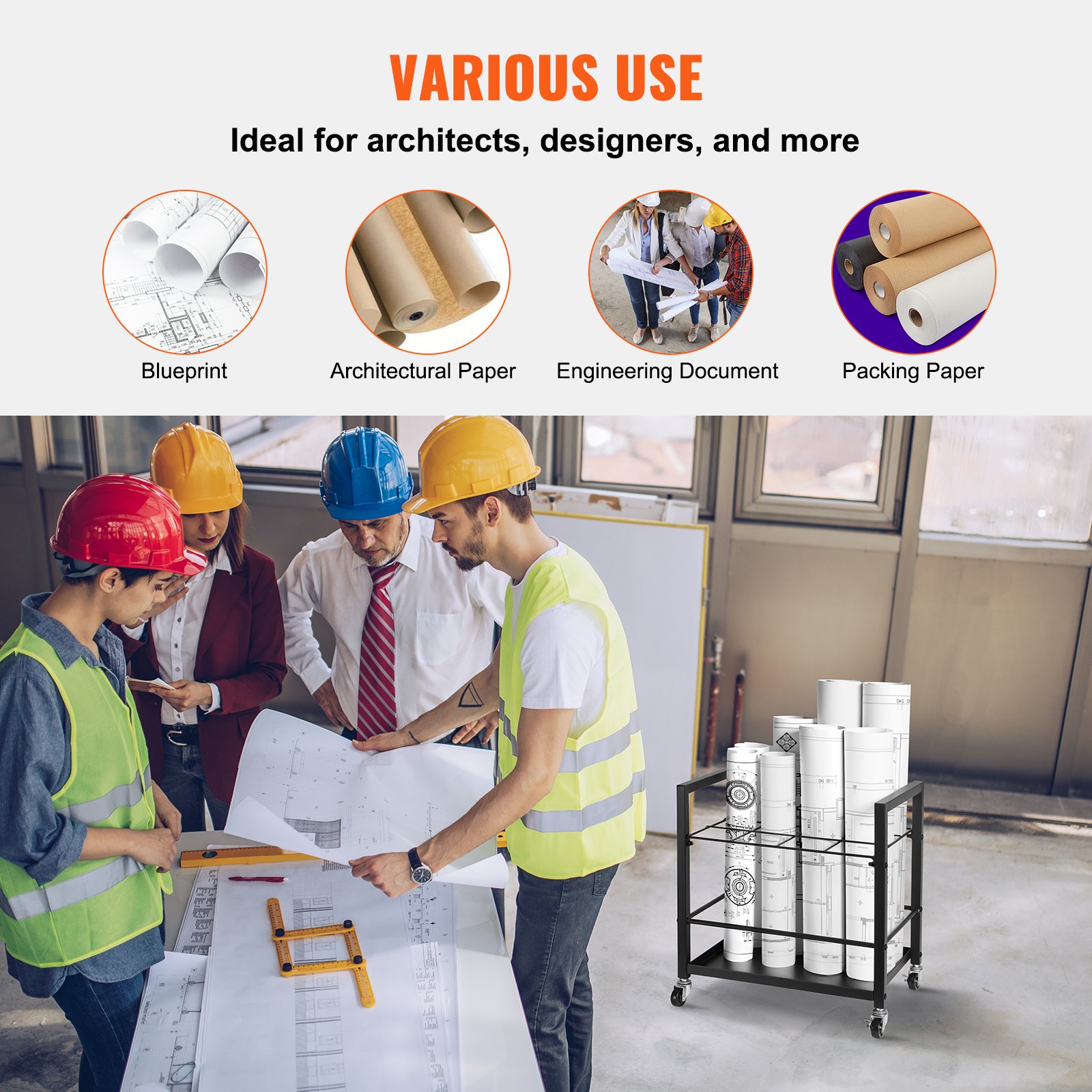 VEVOR Blueprint Storage Rack 12 Slots Mobile Roll File Holder for ...