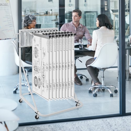 VEVOR Mobile Blueprint Storage Rack Plan Holder with 12 Pivot Brackets ...