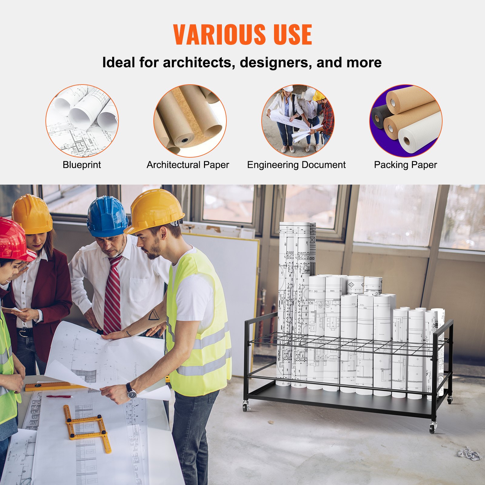 VEVOR Blueprint Storage Rack 50 Slots Mobile Roll File Holder for ...