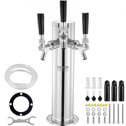 VEVOR Triple Taps Draft Beer Tower Dispenser, Stainless Steel Keg Beer ...