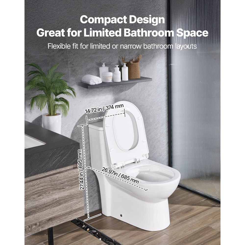 VEVOR One-Piece Toilet, Elongated Toilet Vortex Dual-Flush 1.1/1.6 GPF ...